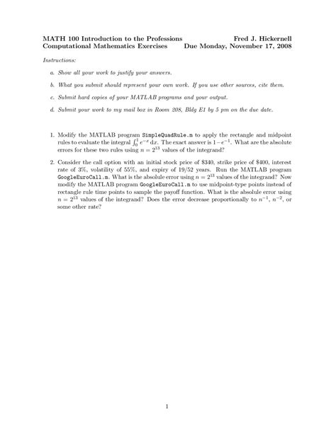 Introduction To The Profession Homework Math 100 Docsity