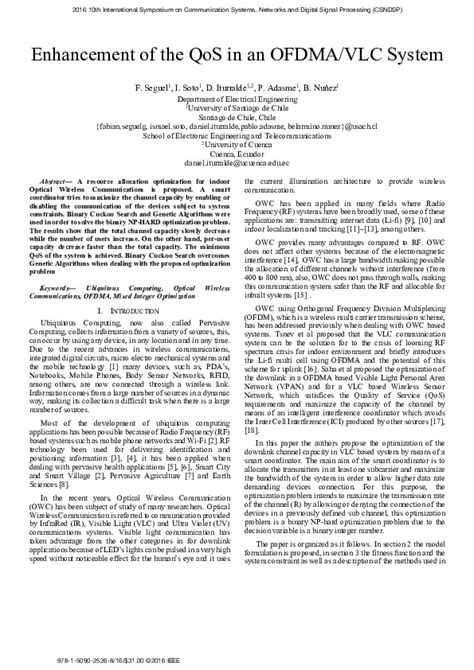 Pdf Enhancement Of The Qos In An Ofdmavlc System