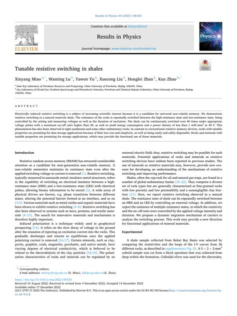 Pdf Tunable Resistive Switching In Shales