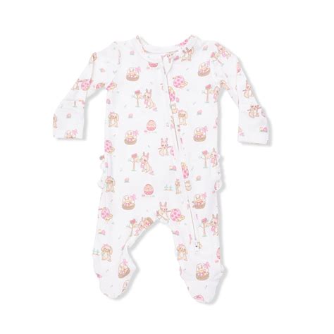 Easter Egg Hunt Pink 2 Way Ruffle Back Zipper Footie Angel Dear