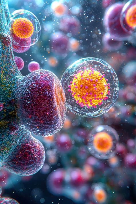Colorful Microscopic Close Up Of Human Cells In A Dynamic Environment Stock Image Image Of