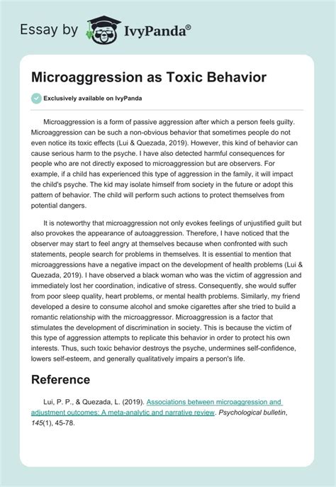 Microaggression As Toxic Behavior 287 Words Essay Example
