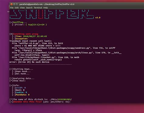 no such device · issue 2 · macr0phag3 sniffer · github