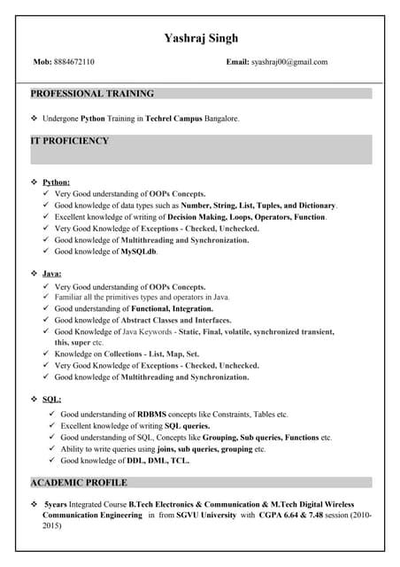 New Resume Yashraj Doc Databases Computer Software And Applications