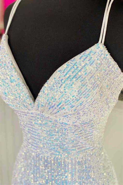Silver Sequin V Neck Empire Mermaid Long Prom Dress Gh2124 Girlhomeshops