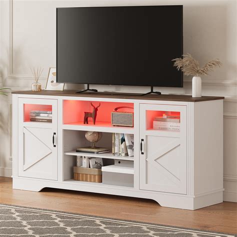 Farmhouse Tv Stand With Led Lights Entertainment Center For 65 60 55