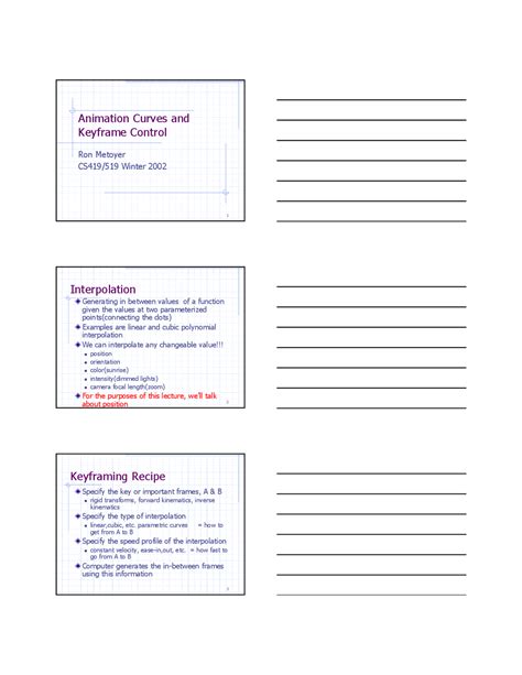 Animation Curves And Keyframe Control Lecture Slides Cs 419 Docsity