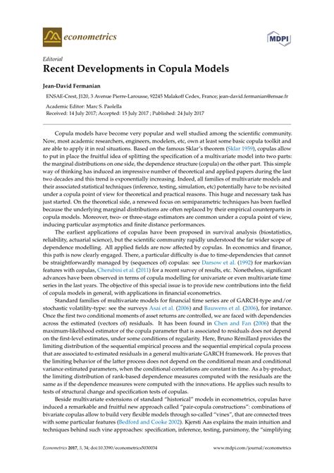Pdf Recent Developments In Copula Models