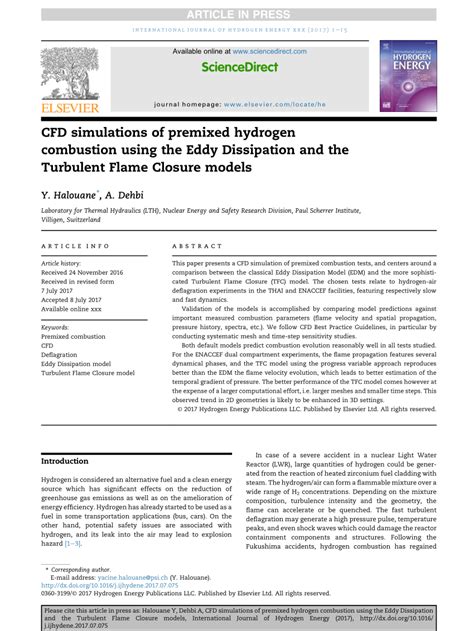 Pdf Cfd Simulations Of Premixed Hydrogen Combustion Using The Eddy