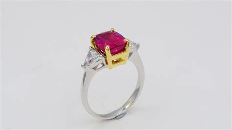 3 01ct Ruby Cushion Cut Natural Trilliant Diamond 18kt 2 Tone Ring Gia Cert For Sale At 1stdibs