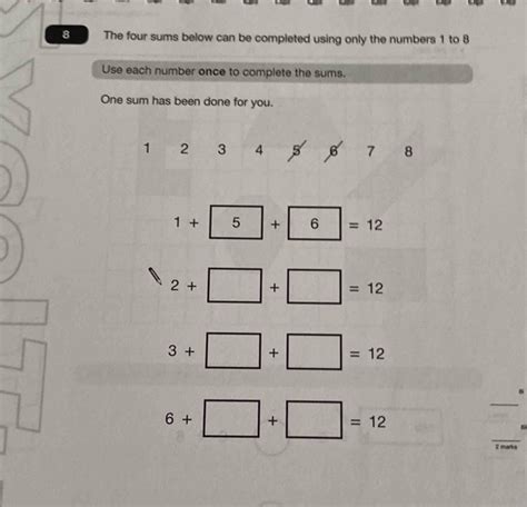 solved 8 the four sums below can be completed using only the numbers 1