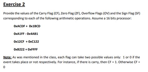 Solved Provide The Values Of The Carry Flag Cf Zero Flag