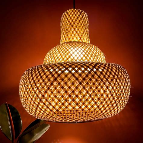 Natural Bamboo Hanging Lamp Shade Elegant Pendant Lighting For Dining