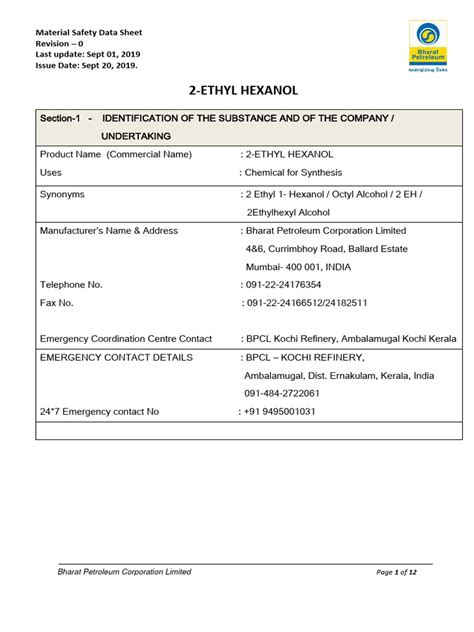 2 Ethyl Hexanol Msds Pdf Chemistry Physical Sciences