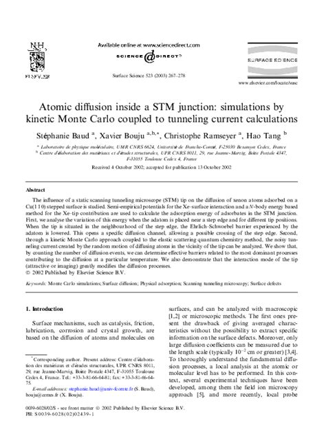 Pdf Atomic Diffusion Inside A Stm Junction Simulations By Kinetic Monte Carlo Coupled To