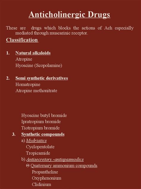 Anticholinergic Drugs Classification Pdf Acetylcholine Clinical
