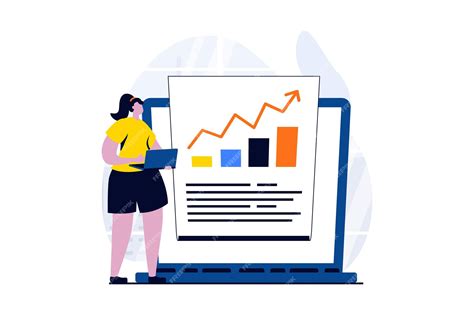 플랫 만화 디자인의 사람들이 있는 데이터 과학 개념 성장 추세가 있는 차트를 분석하고 웹에 대한 랩톱 벡터 일러스트 레이 션의
