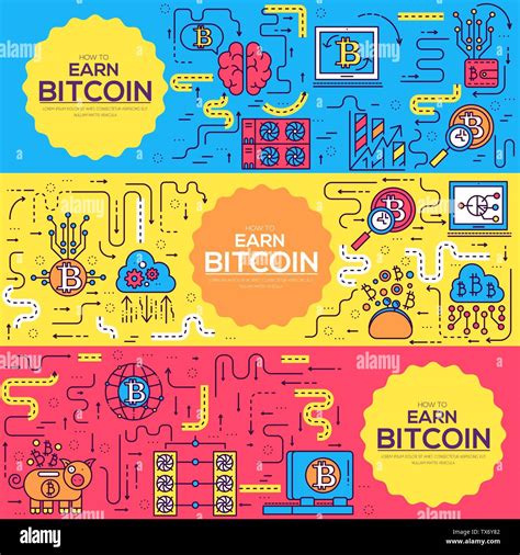 Bitcoin Outline Icons Collection Set Modern Technologies Linear Symbol Pack Template Of Thin