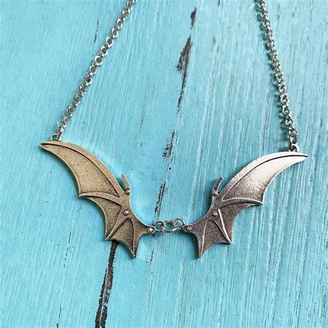 Goth Bat Wings Pendant Necklace Dark Fashion Jewelry I Wonder Skull