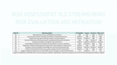 Risk Assessment Xls Streamlining Risk Evaluation And Mitigation Excel