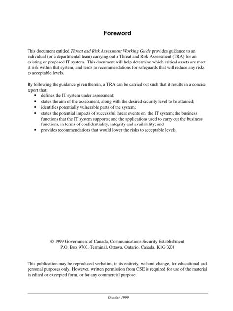 Threat And Risk Assessment Working Guide Pdf Threat Computer