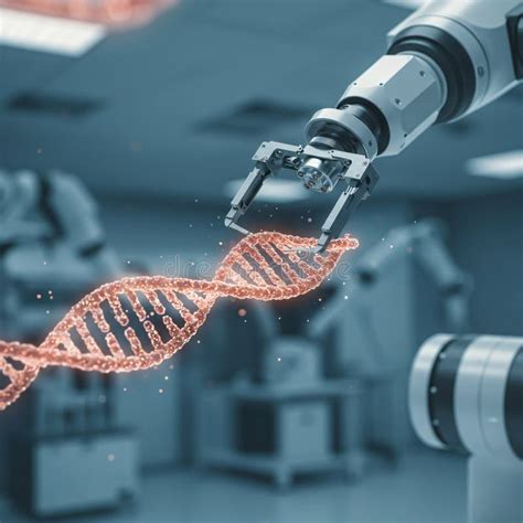 Robotic Arm Manipulating Dna Strand Gene Editing Genetic Engineering