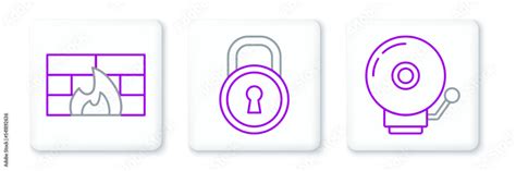 Set Line Ringing Alarm Bell Firewall Security Wall And Lock Icon Vector Stock Vector Adobe