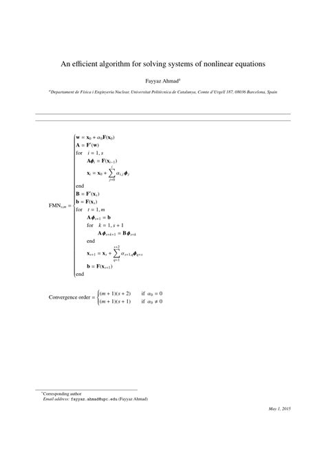 Pdf An Efficient Algorithm For Solving Systems Of Nonlinear Equations