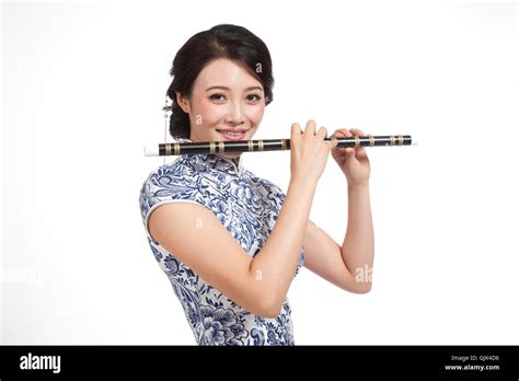 Dressed In Traditional Chinese Costumes Studio Shot Young Woman Blowjob