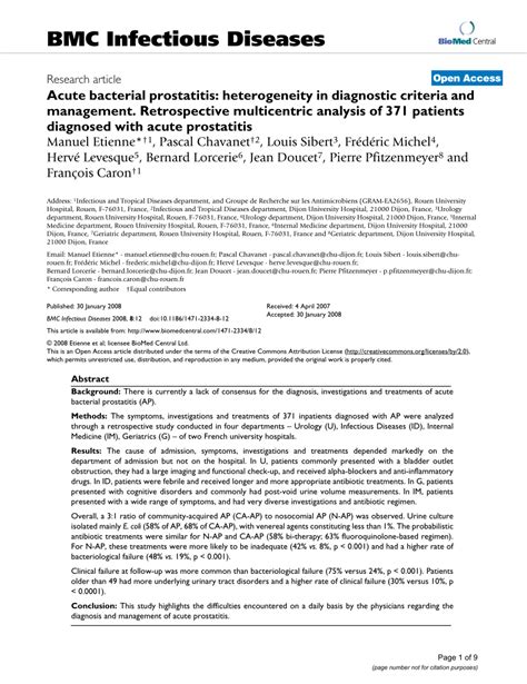 Pdf Acute Bacterial Prostatitis Heterogeneity In Diagnostic Criteria