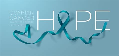 희망 난소 암 인식 서 예 포스터 디자인 현실적인 청록색 리본 9 월은 암 인식의 달입니다 벡터 나비매듭에 대한 스톡 벡터 아트 및 기타 이미지 Istock