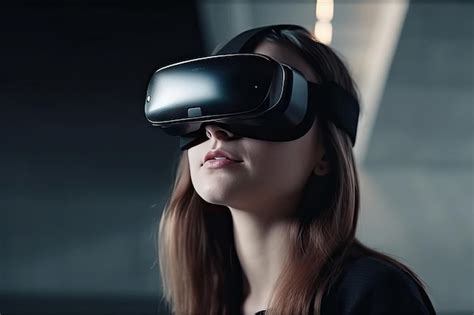 Cinematic Minimal Portrait Of Young Girl Wearing Vr Headset Premium
