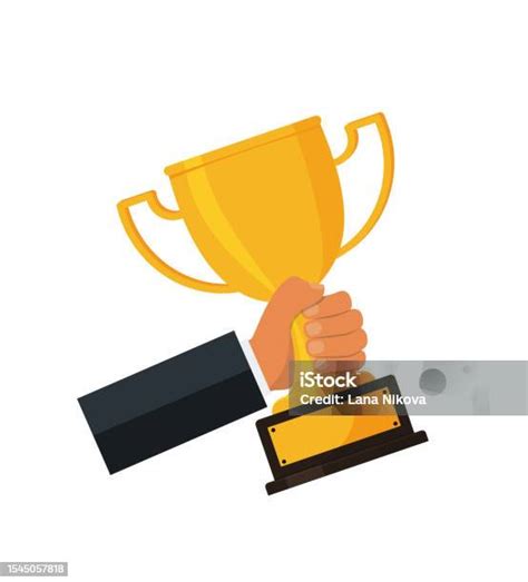 우승자의 트로피 아이콘을 들고 있는 손 황금 트로피 벡터는 스포츠 경기에서 승리의 상징입니다 3차원 형태에 대한 스톡 벡터 아트 및 기타 이미지 Istock