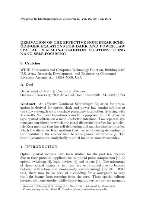 Pdf Derivation Of The Effective Nonlinear Schrodinger Equations For