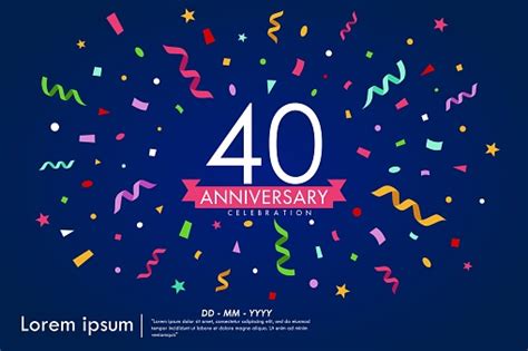 창립 40주년 기념 엠블럼 축하 기념일 로고는 화려한 색종이와 별과 리본으로 격리되어 있습니다 벡터 일러스트 레이션 템플릿 디자인 40에 대한 스톡 벡터 아트 및 기타