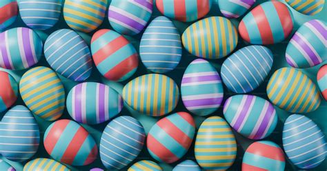 파란색과 빨간색 부활절 초콜릿 달걀 페인트 달걀 장식 다른 색상 휴일 배경 그림입니다 3d 렌더링 사진