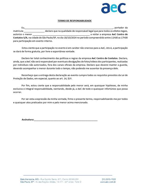 Termo De Responsabilidade Pdf Direito