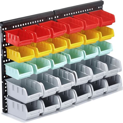 Dxynlzq Wall Mounted Storage Bins Parts Rack 4 Colors 30pcs Bin