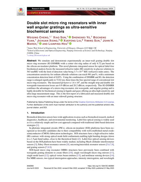 Pdf Double Slot Micro Ring Resonators With Inner Wall Angular Gratings As Ultra Sensitive