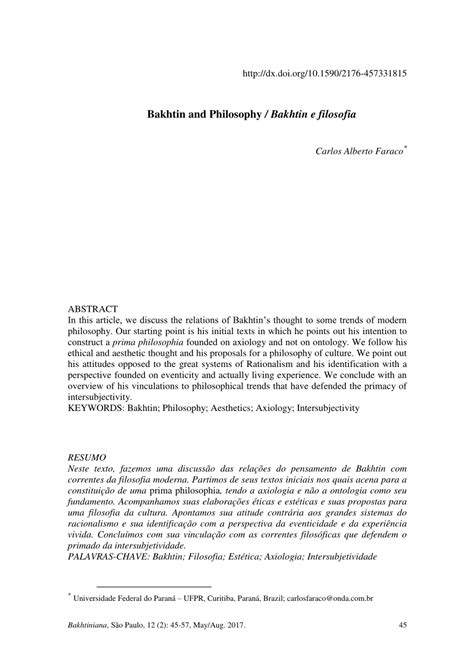 Pdf Bakhtin E Filosofias