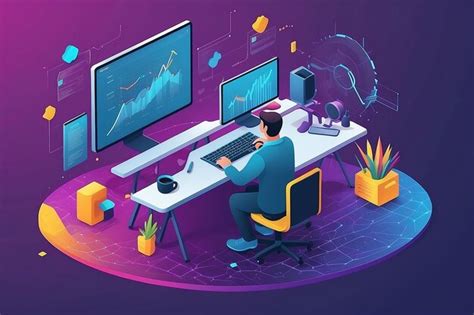 Premium Photo Flat Isometric Illustration Concept Of Man Working On Computer Data Analysis