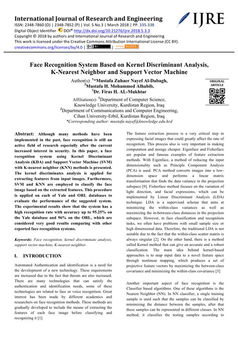 Pdf Face Recognition System Based On Kernel Discriminant Analysis K