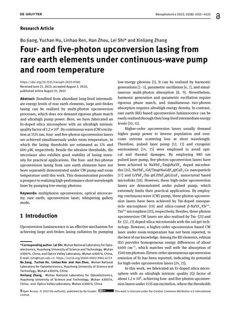 Pdf Four And Five Photon Upconversion Lasing From Rare Earth Elements