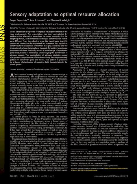 Pdf Sensory Adaptation As Optimal Resource Allocation Dokumentips