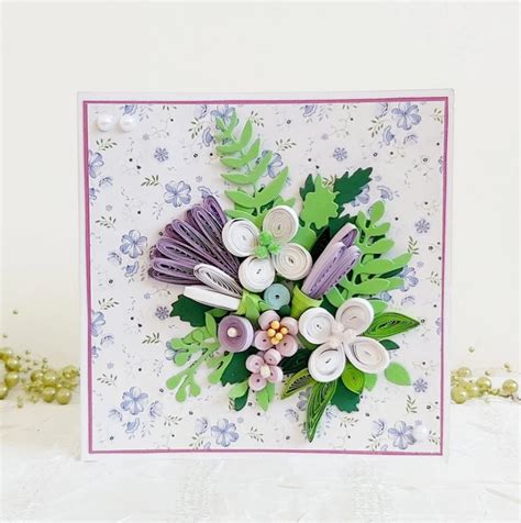 3Д квилинг картичка с цветя в лилаво Handmasters Bg