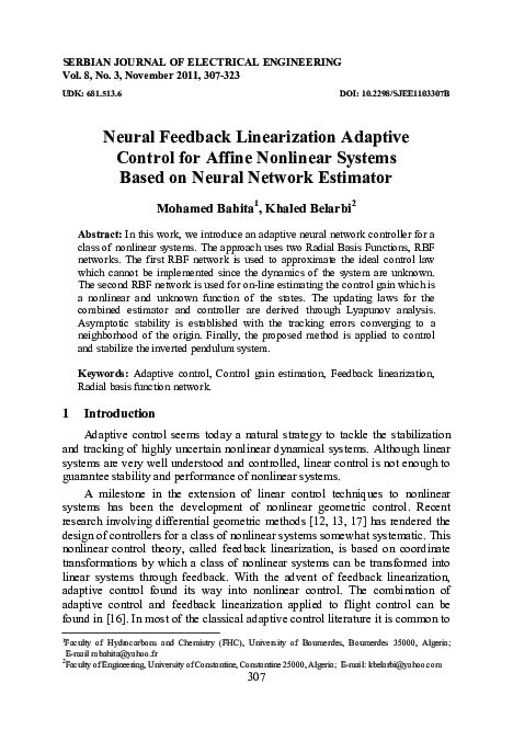 Pdf Neural Feedback Linearization Adaptive Control For Affine