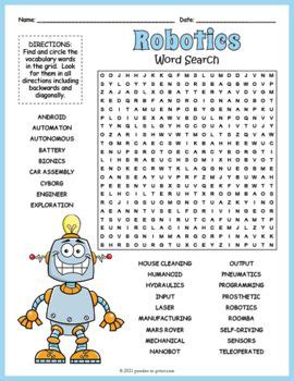 ROBOTICS Word Search Puzzle Worksheet Activity By Puzzles To Print Human Muscular System Human