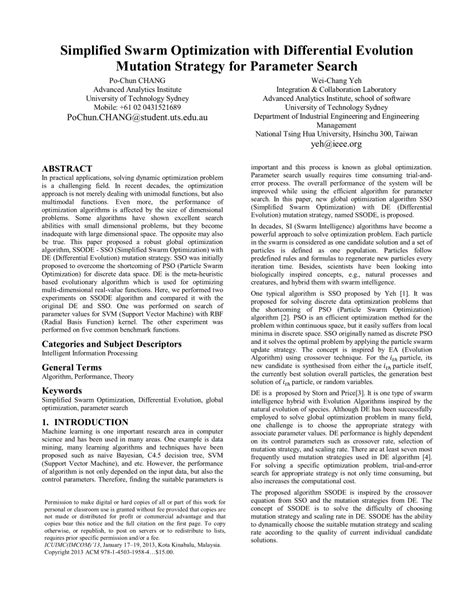 Pdf Simplified Swarm Optimization With Differential Evolution Mutation Strategy For Parameter