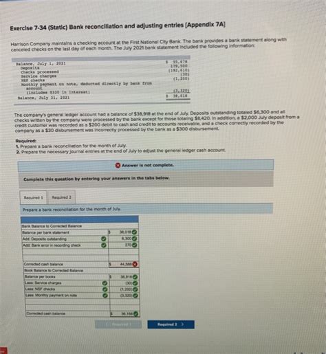 solved exercise 7 34 static bank reconciliation and