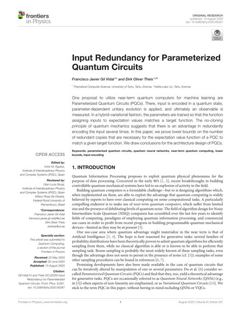 Pdf Input Redundancy For Parameterized Quantum Circuits